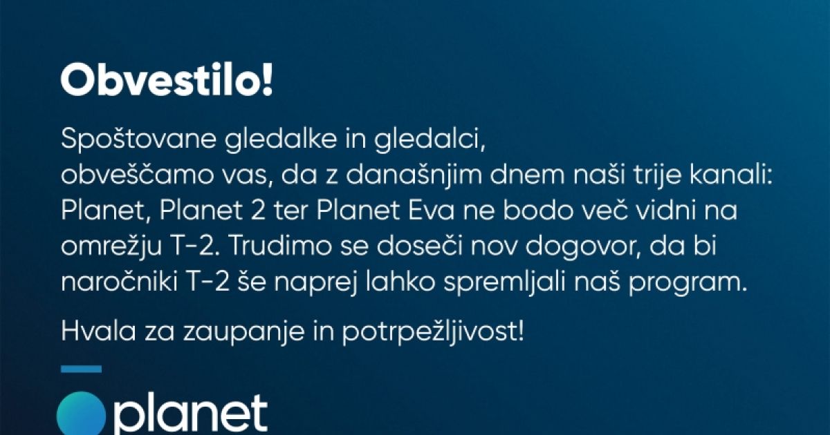 Planetov programski mrk za naročnike operaterja T-2: Zalomilo se je, kot običajno, pri denarju ...